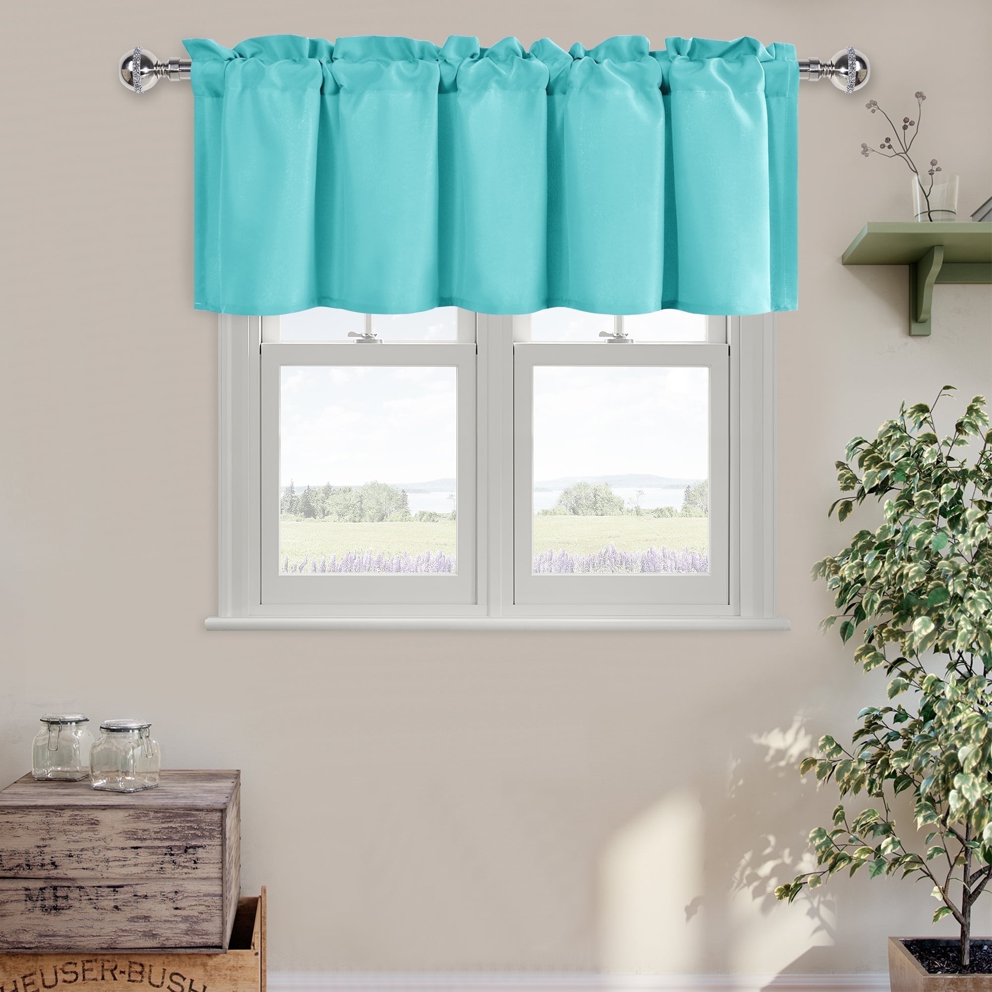 XWZO Farmhouse Turquoise Valance Curtain for Kitchen, Room Darkening ...