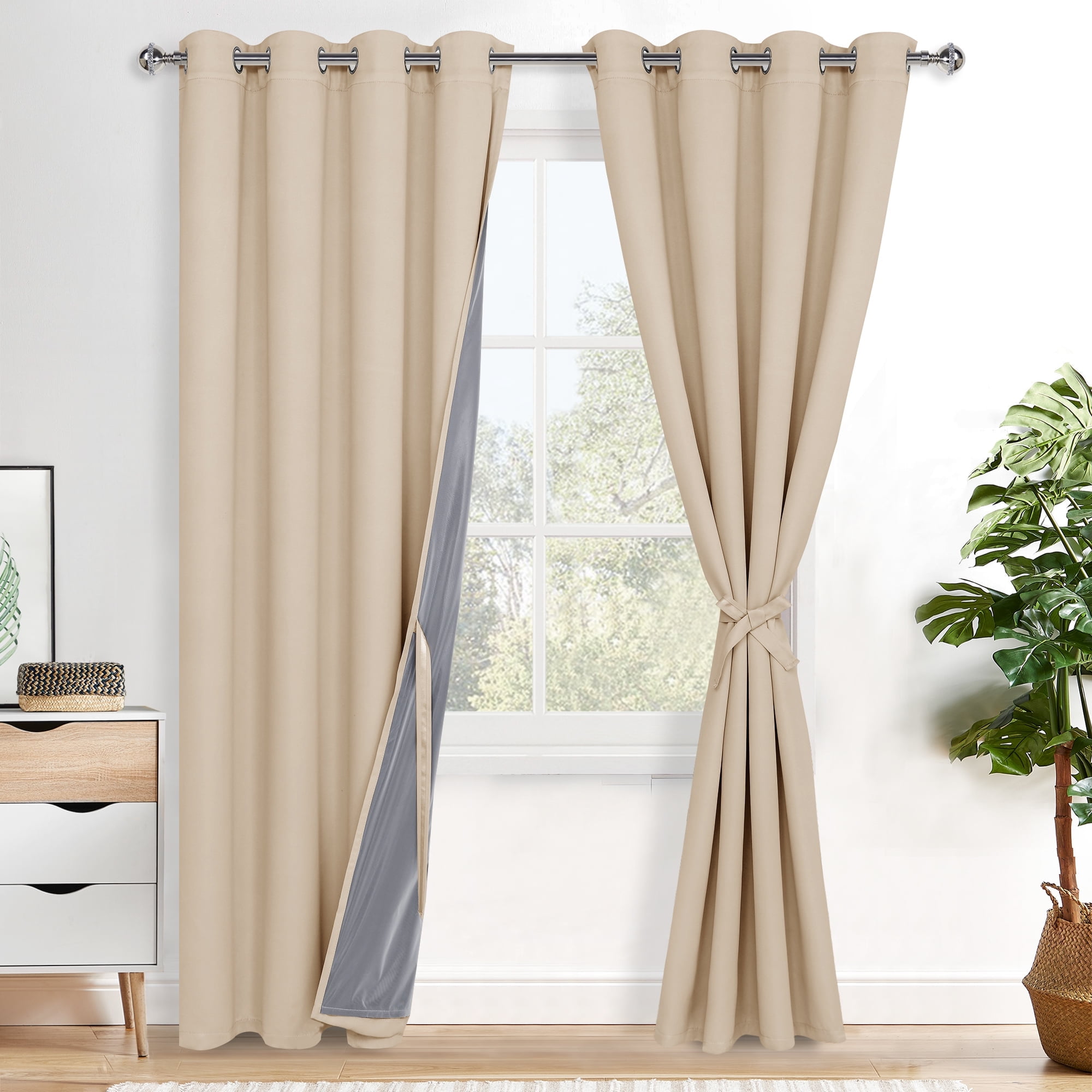 XWZO Biscotti Beige 100% Double Layer Blackout Curtains 84 Inches Long ...