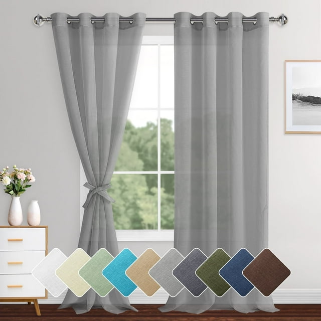 XWZO Gray Sheer Curtains,72 Inch Length 2 Panels Set with Tiebacks,Grommet Semi Transparent ...
