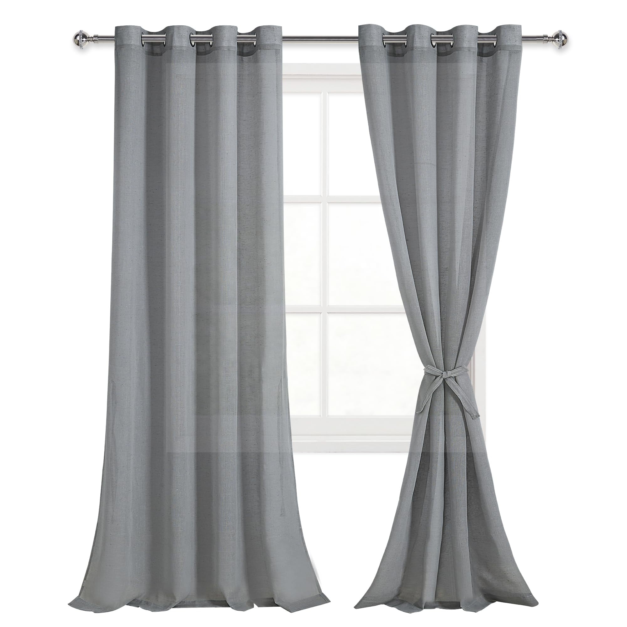 XWZO Modern Linen Sheer Grommet Curtains for Bedroom, Solid Light Filtering Semi Sheer Curtains ...