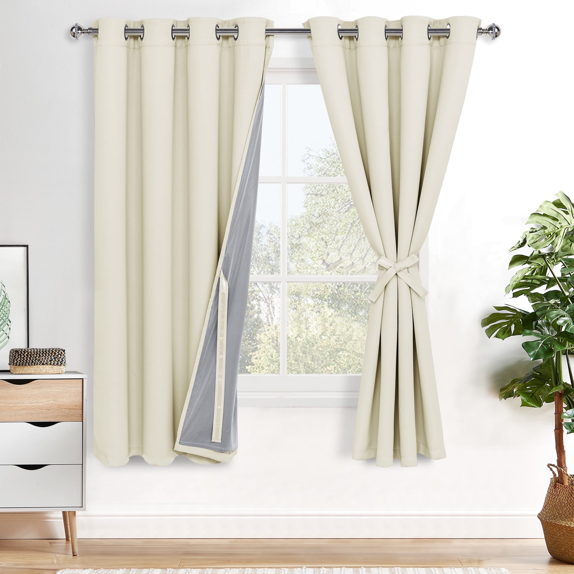 XWZO Ivory Beige 100% Blackout Curtains 63 Inches Long for Bedroom with ...