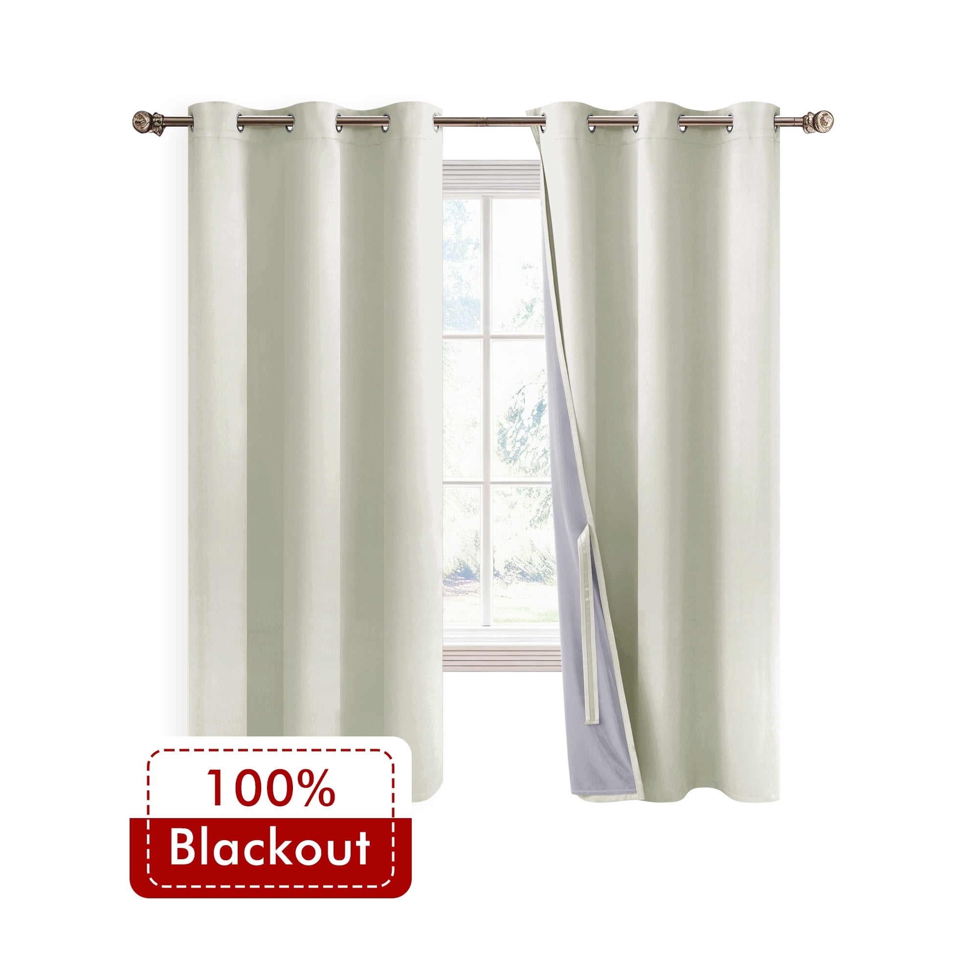 XWZO Ivory Blackout Curtains 2 Panels for Bedroom with Liner, Grommet ...