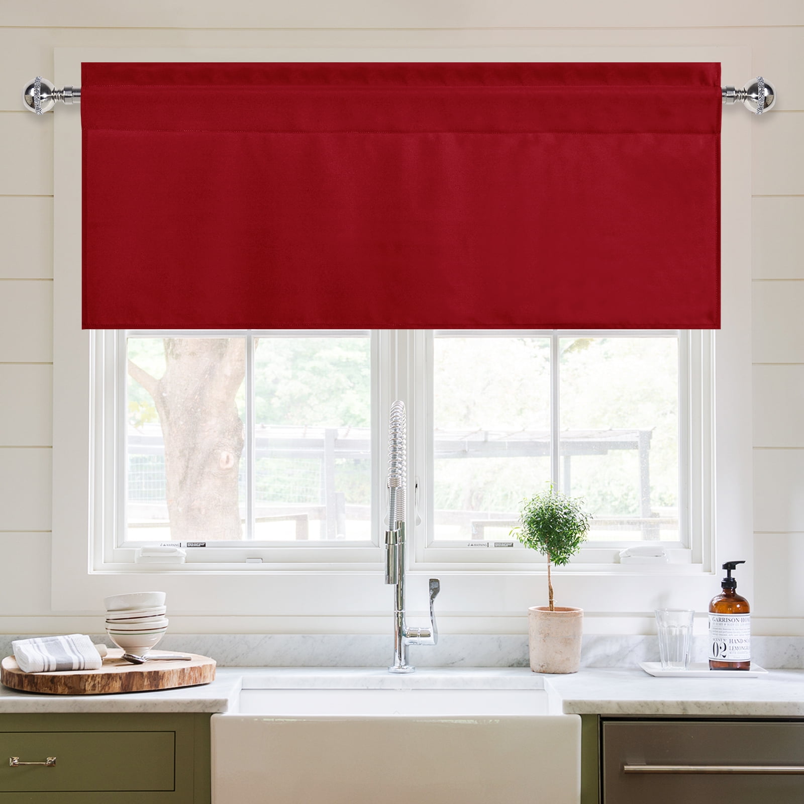 XWZO Farmhouse Red Valance Curtain for Kitchen, Room Darkening Rod ...