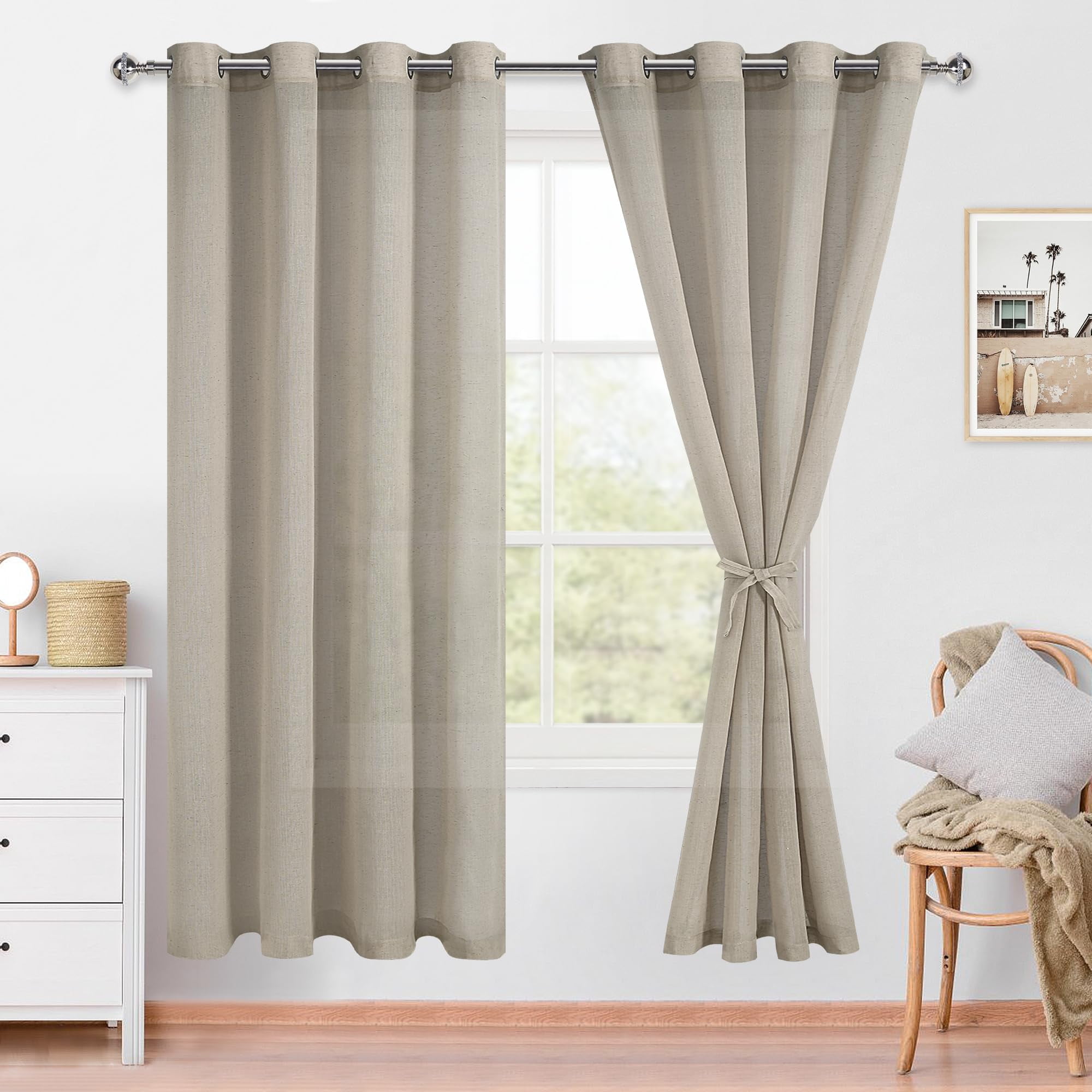XWZO Linen Sheer Curtains for Living Room, Grommet Voile Curtains with ...
