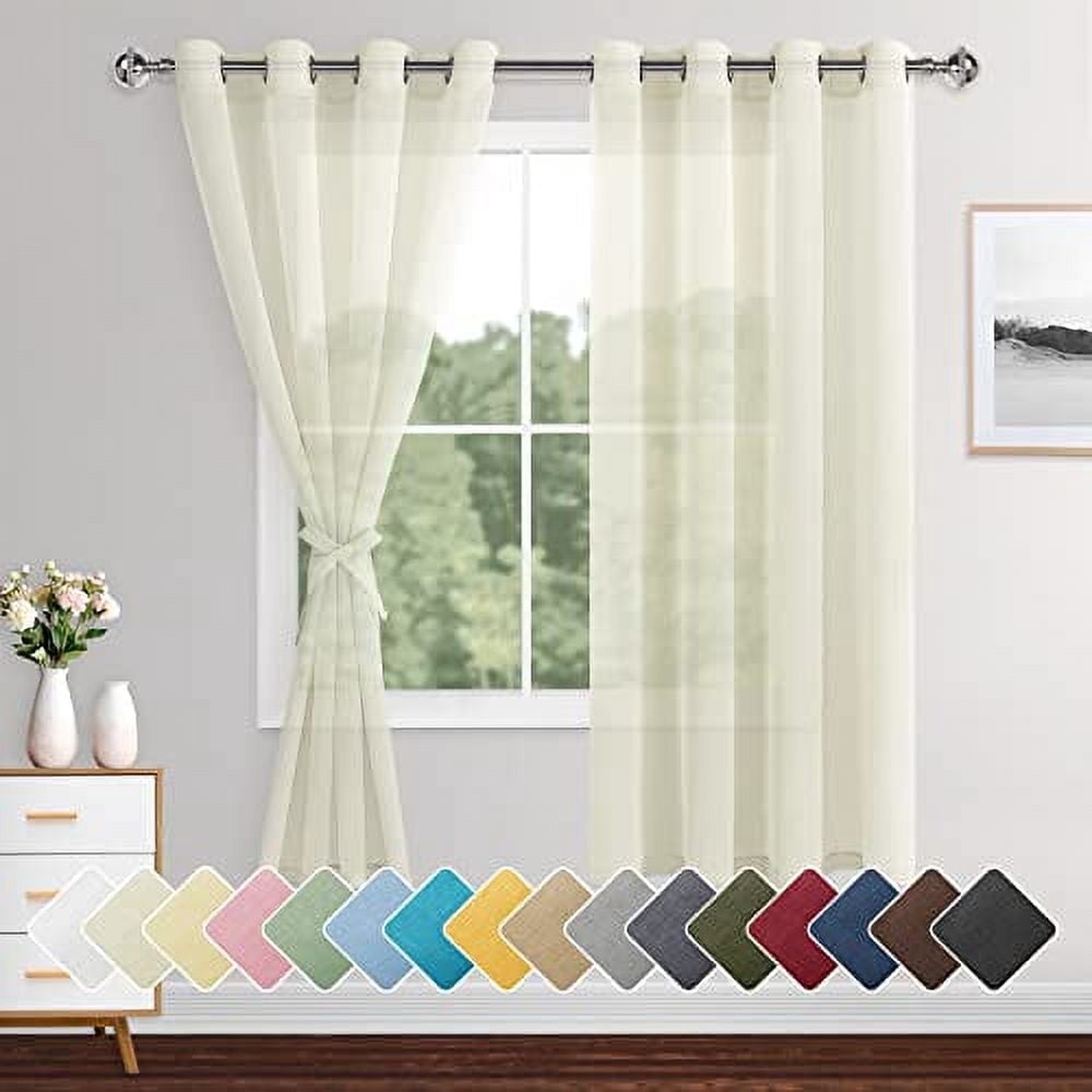 XWZO New beige Sheer Curtains,63 Inch Length 2 Panels Set with Tiebacks ...