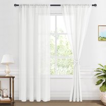 JIUZHEN Black Sheer Curtains 84 Inches Long - Semi Transparent Light Filtering Grommet Window ...