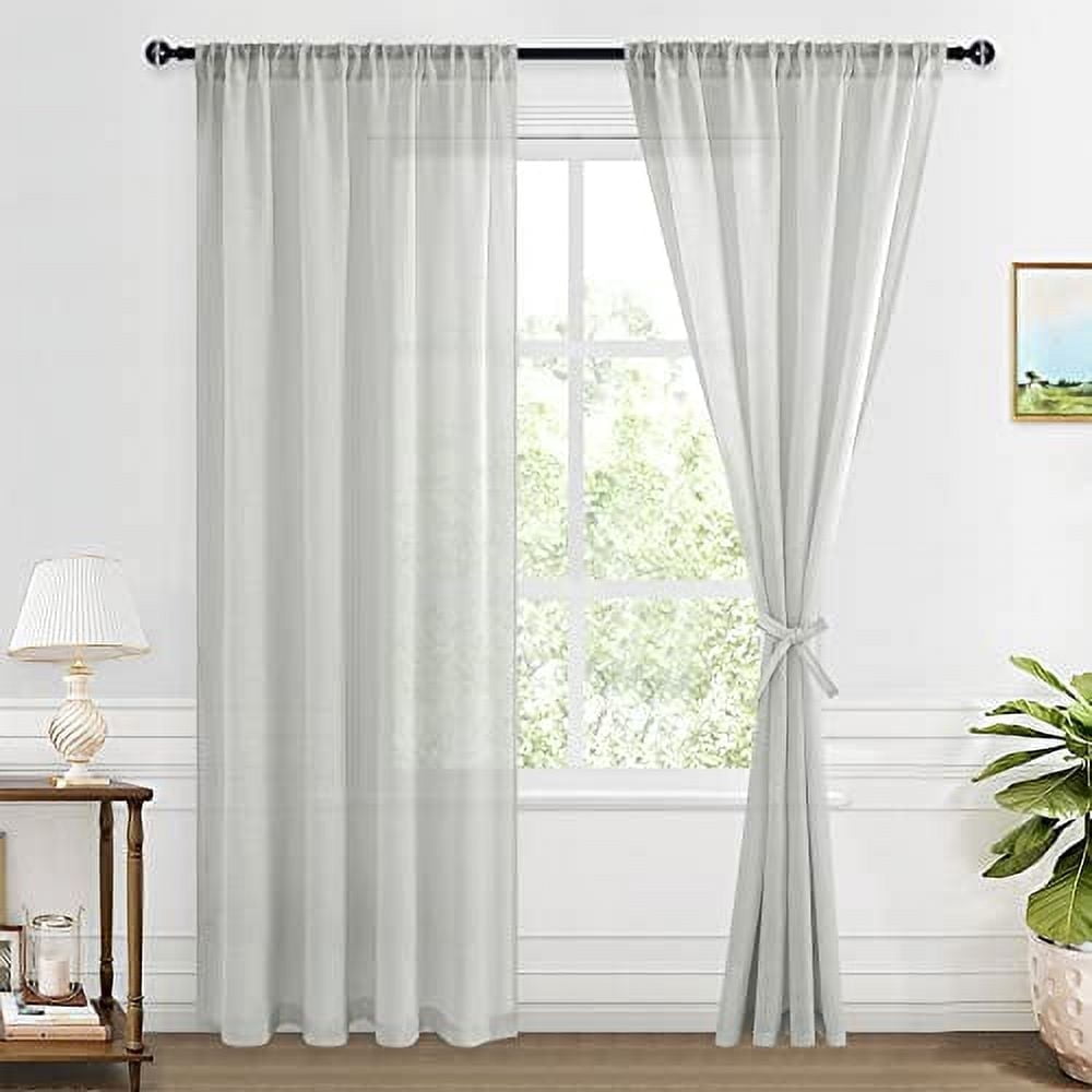 XWZO Semi Sheer Curtains 84 Inches Long for Bedroom, Rod Pocket Light Filtering & Airy Linen ...