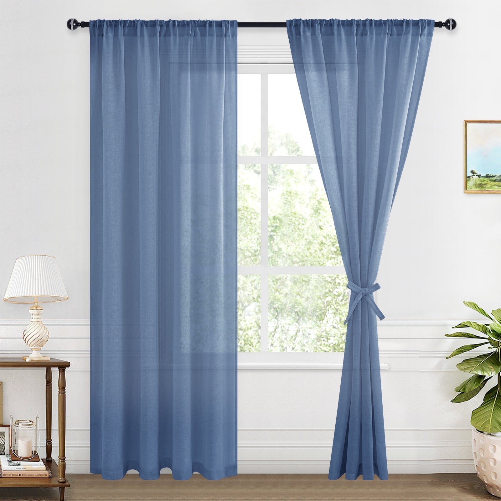 XWZO Semi Sheer Curtains 84 Inches Long for Bedroom, Rod Pocket ...