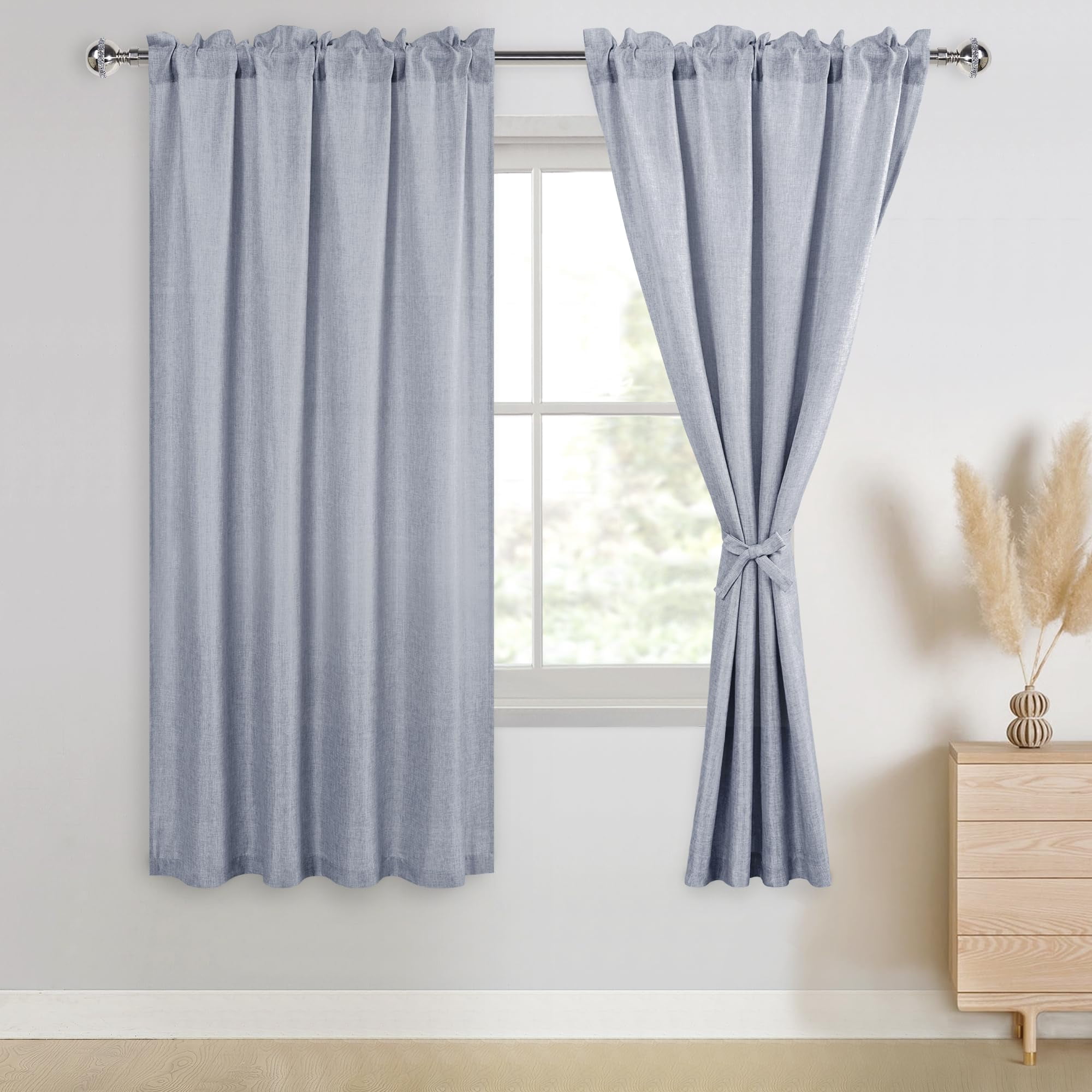 XWZO Semi Sheer Faux Linen Privacy Curtains for Bedroom Living Room, Rod Pocket Curtain Drapes ...