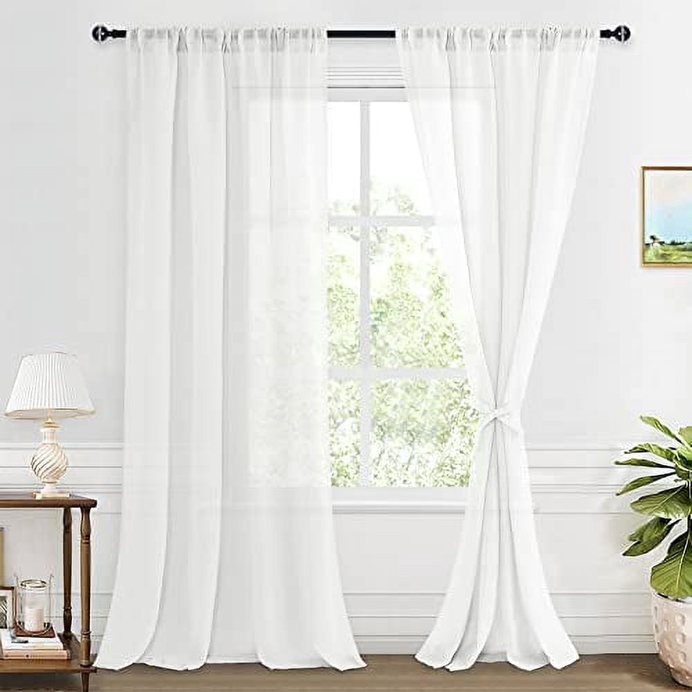 XWZO Semi Sheer Linen Curtains,Privacy Enhancing & Light Filtering Rod ...