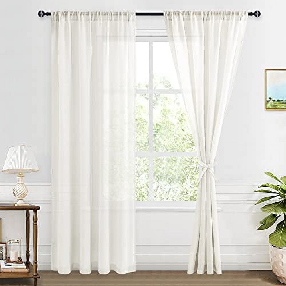 XWZO Sheer Curtains 84 Inches Long for Bedroom, Rod Pocket Textured ...