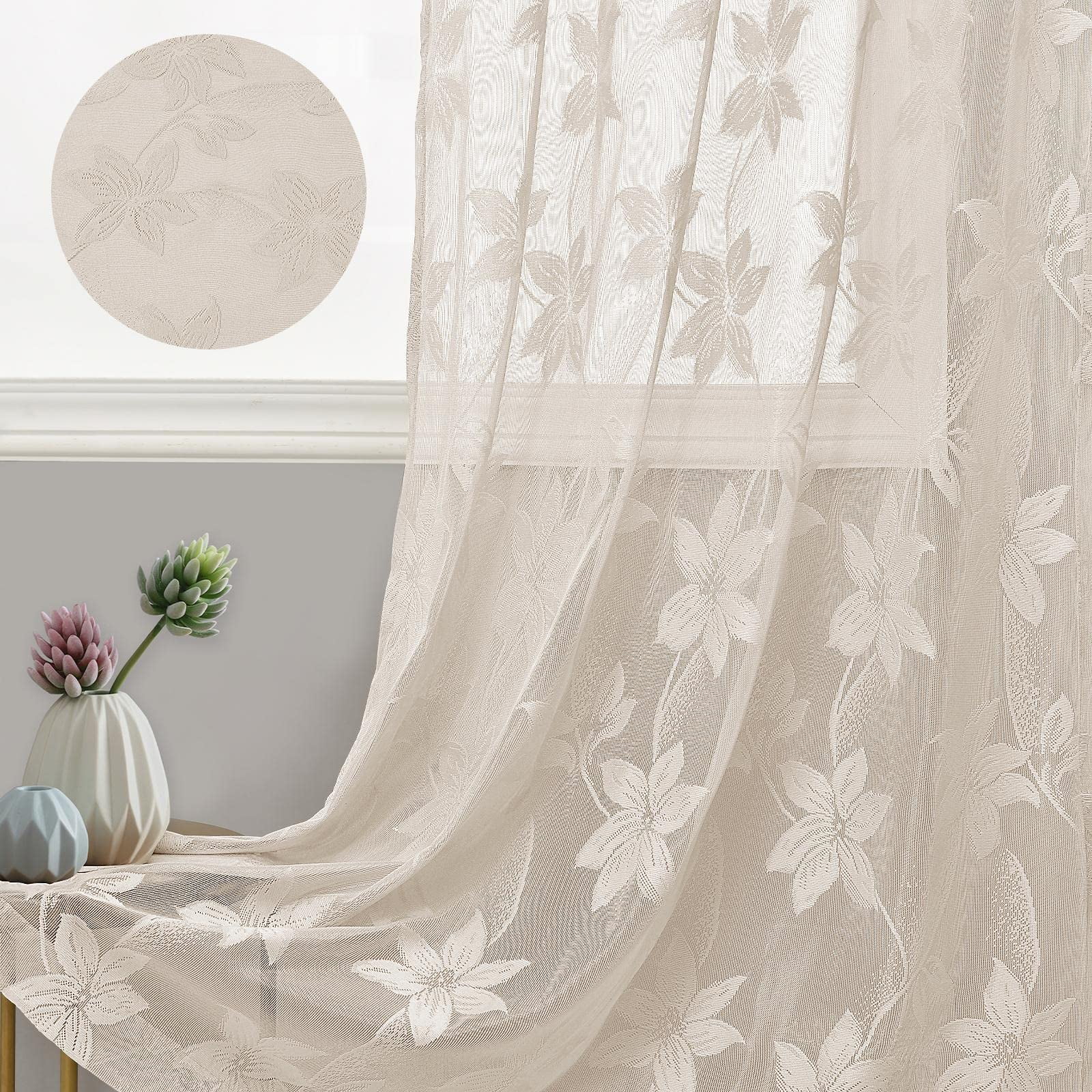 XWZO Sheer Curtains Set of 2, Rod Pocket Light Filtering Window ...