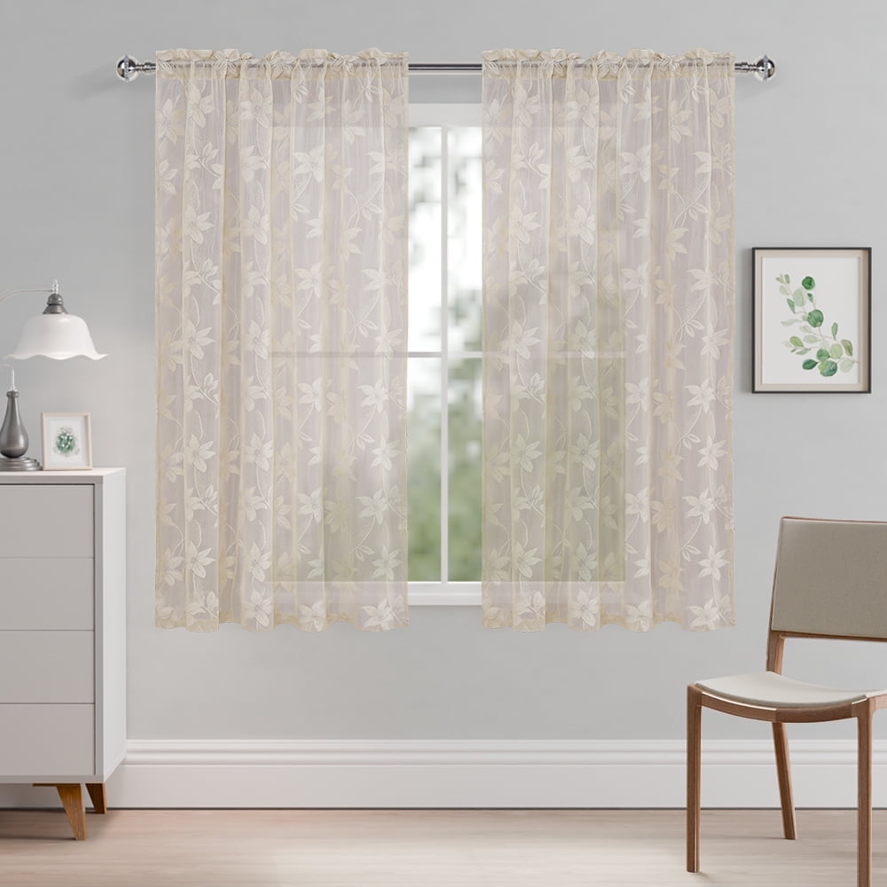 XWZO Sheer Curtains Set of 2, Rod Pocket Light Filtering Window ...