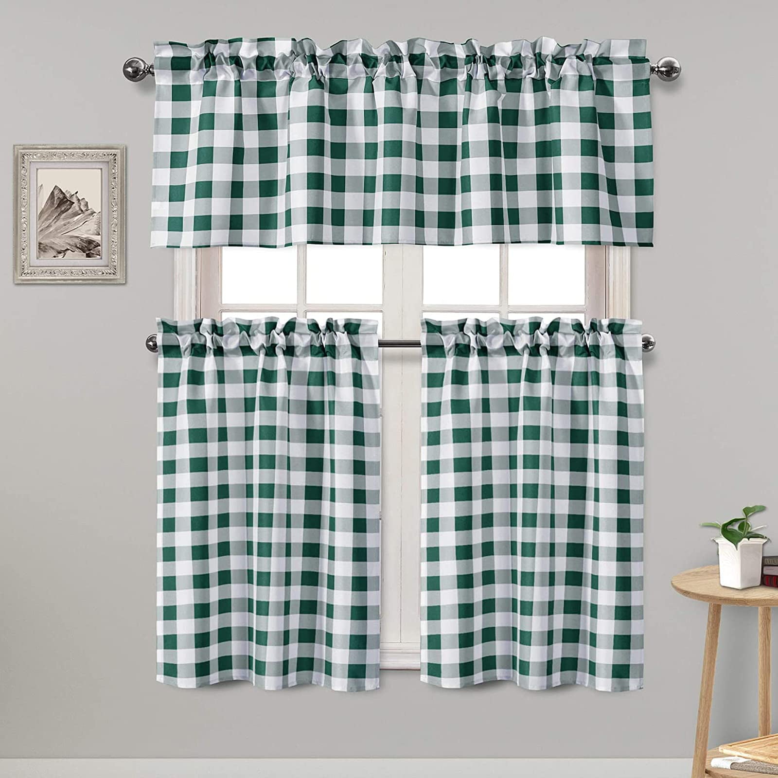 XWZO Short Kitchen Curtains 3 Pieces Set, Semi Sheer Light Filtering ...