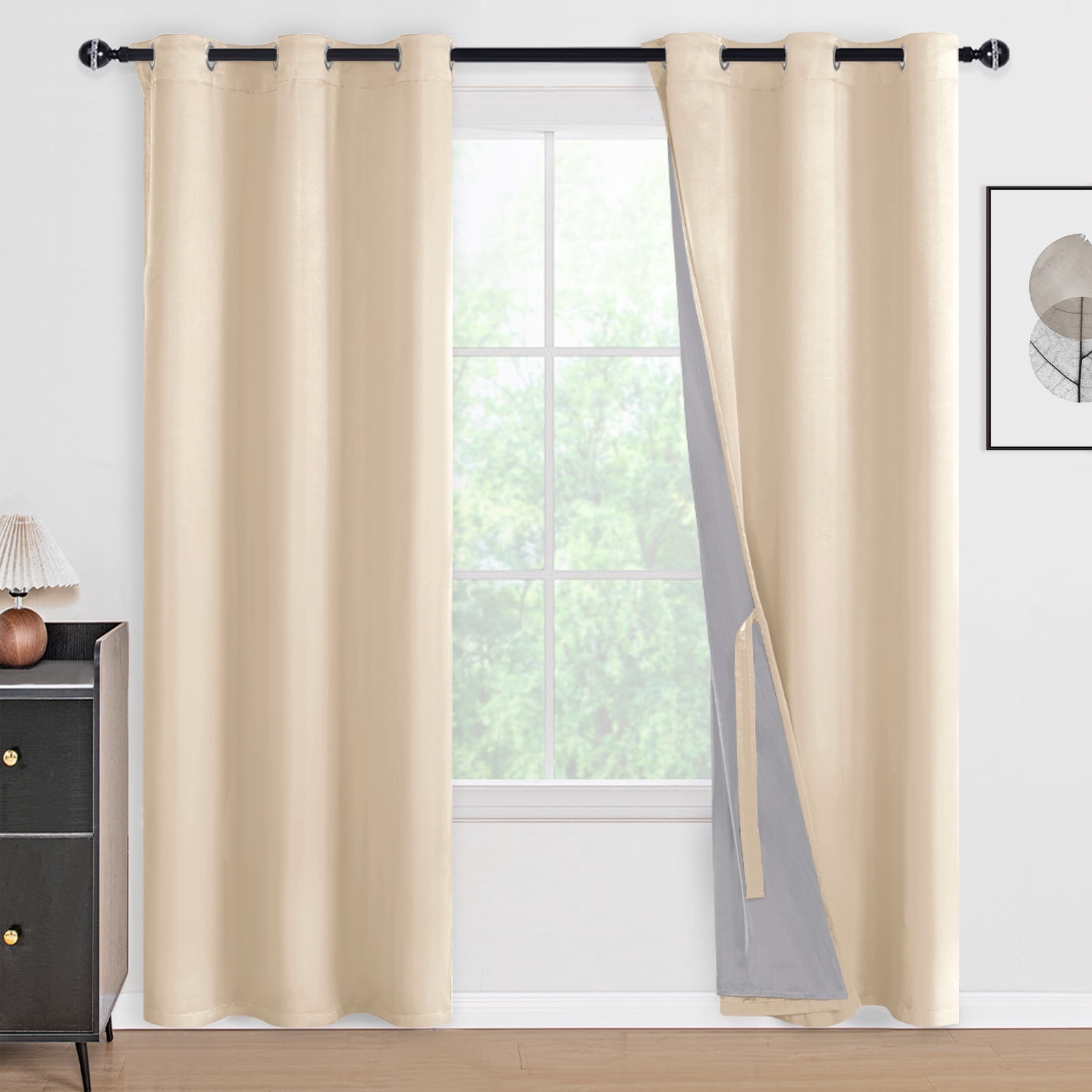 XWZO Biscotti Beige 100% Double Layer Blackout Curtains 84 Inches Long ...