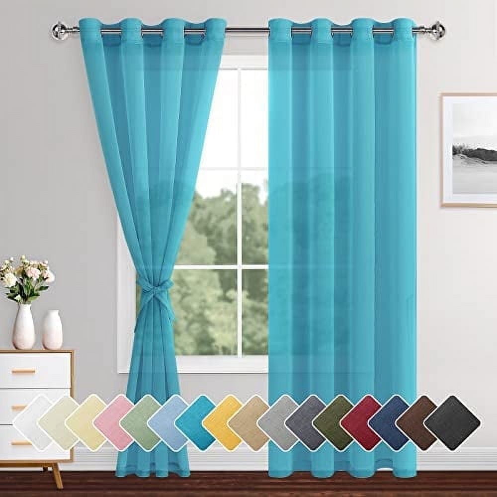 XWZO Turquoise Sheer Curtains,84 Inch Length 2 Panels Set with Tiebacks,Grommet Semi Transparent ...