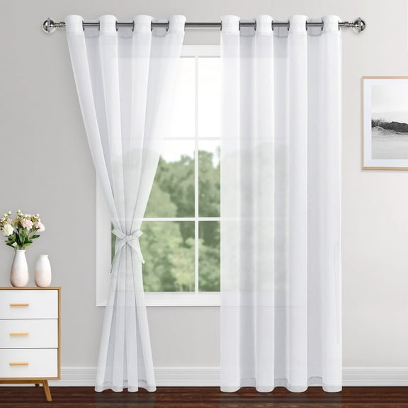 80x200cm Sheer Window Curtains Light Filtering Voile Drapes for Living ...