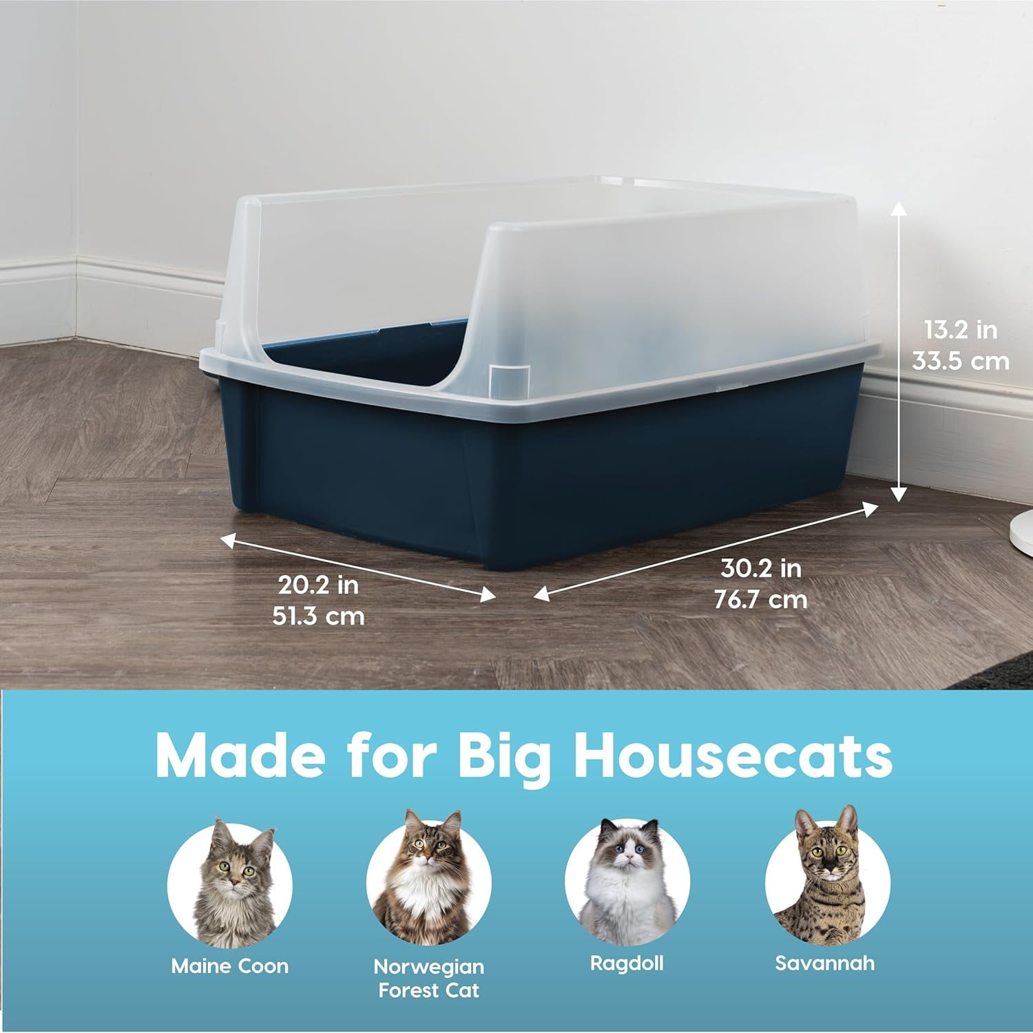XX-Large Open Top Litter Box for Big Cats, High Sided Scatter Shield ...