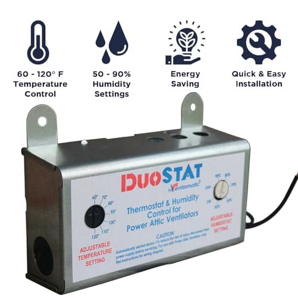 XXDUOSTAT Adjustable Dual Thermostat/Humidistat Control for Power Attic ...