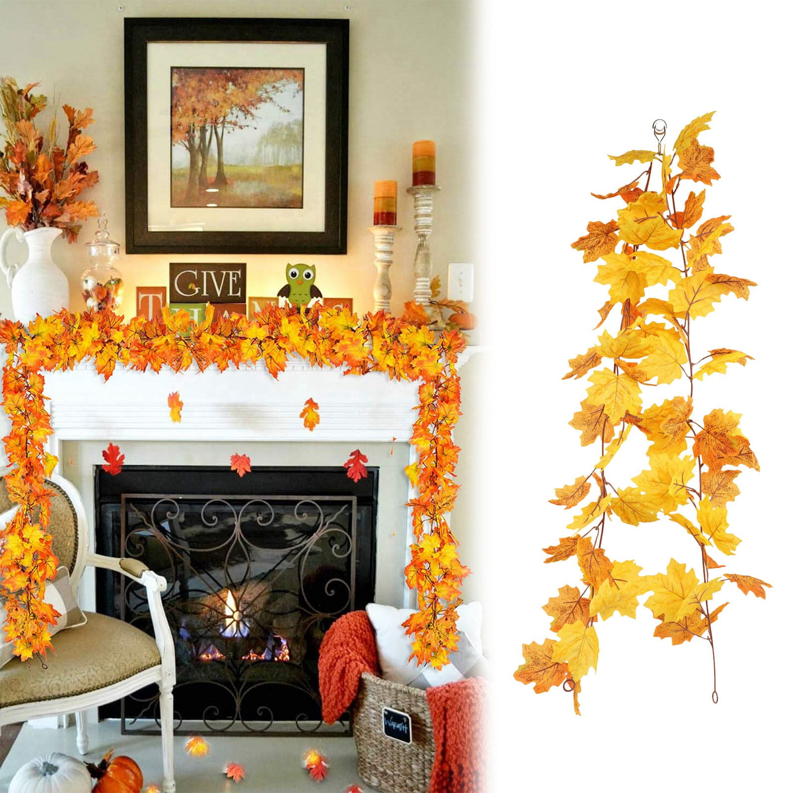 XXENSEN Artificial Fall Maple Leaf Garlands Fake Hanging Autumn Leaves ...