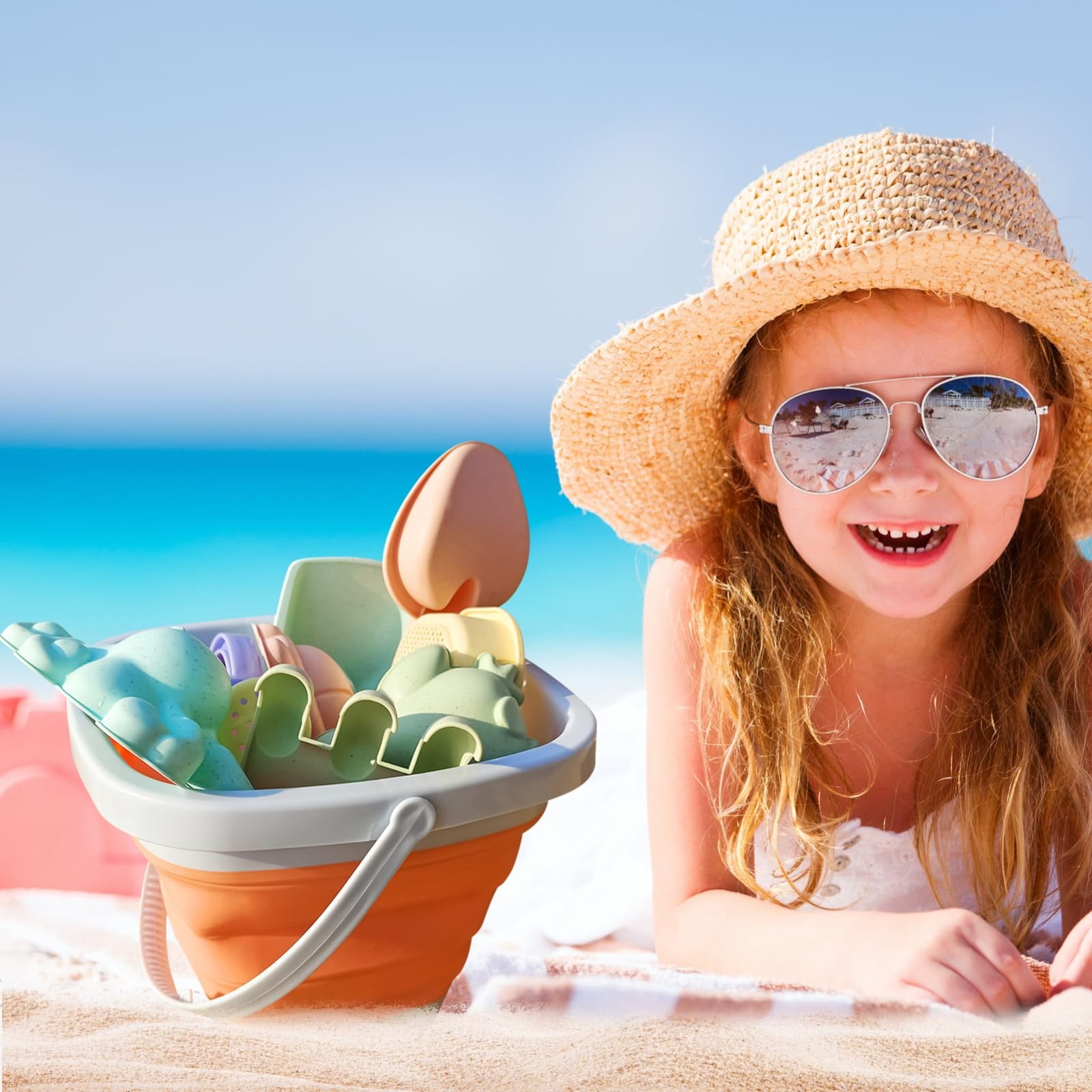 XXENSEN Foldable Sand Buckets Beach Toys Set for Kids Collapsible ...