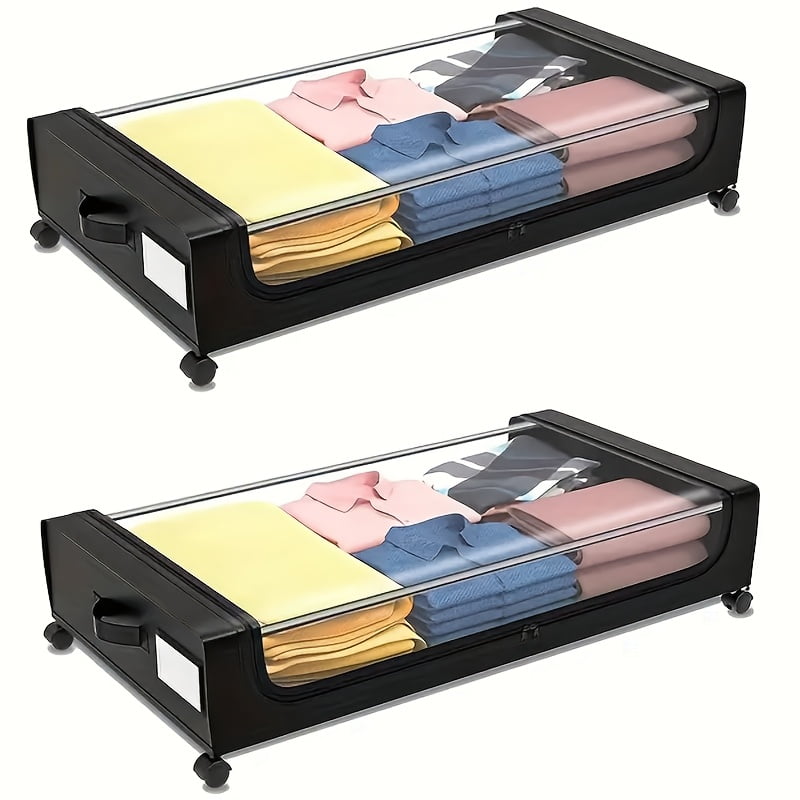 XXL 48L Under Bed Storage - 2 Pack Rolling Drawers & Bins With Clear ...