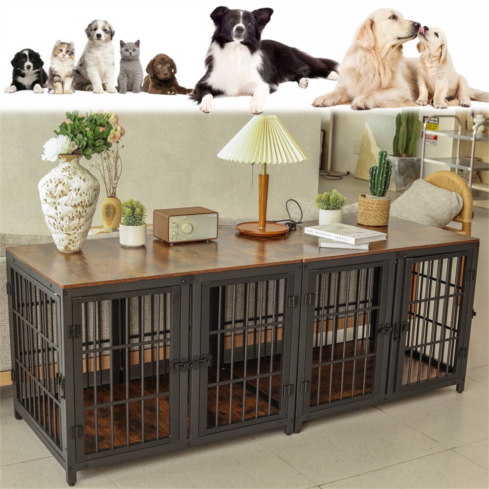 XXL Anti bite Dog Crate Pet Kennel wooden Cage with Moveable Divider ...