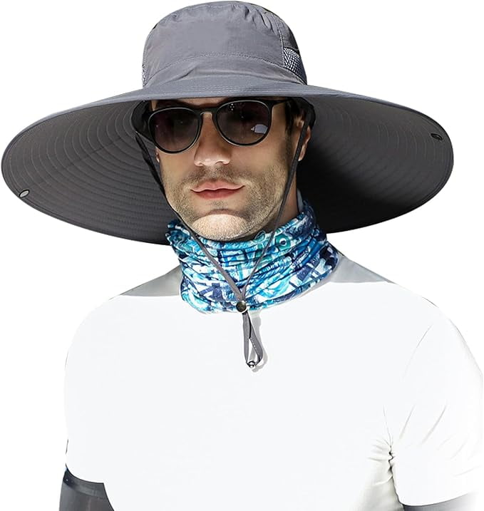 XXL Big Head & Super Wide Brim Sun Hats for Men, XXL Large Fishing Sun Hat for Safari Gardening ...