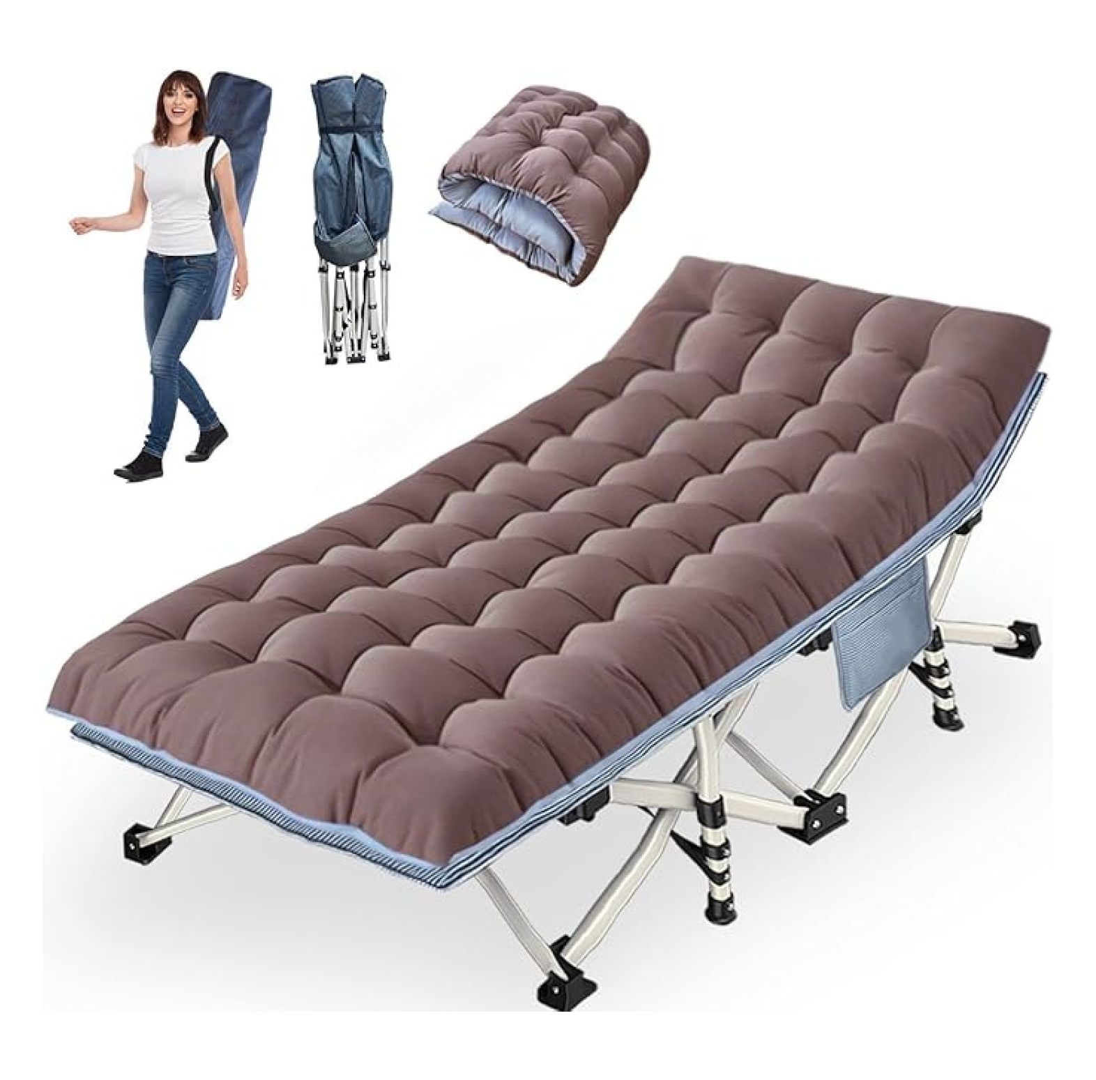 XXL Camping Cots Oversize Sleeping Bed with Comfortable Mattress Extra ...
