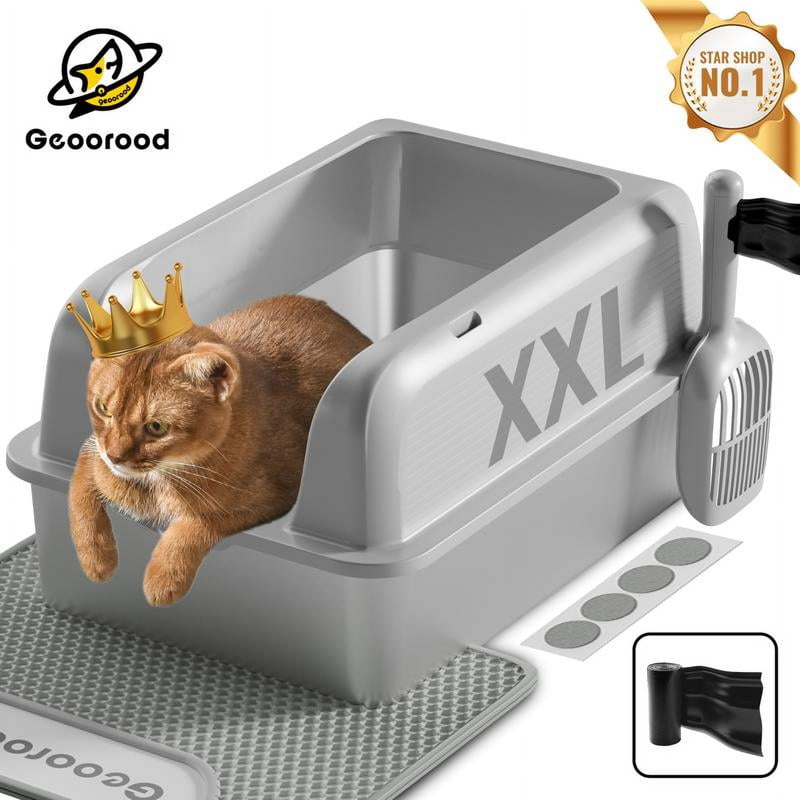 XXL Cat Litter Box Stainless Steel 20L with Lid, XL Large Metal Litter ...