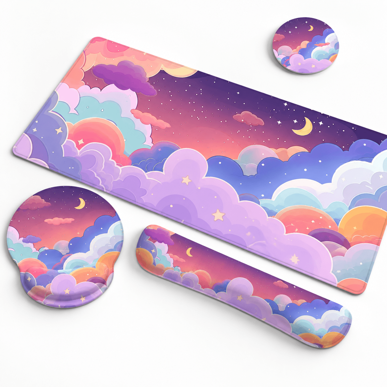 XXL-Colorful Clouds Large Desk Mat Mouse Pad Set with Wrist Rest and ...