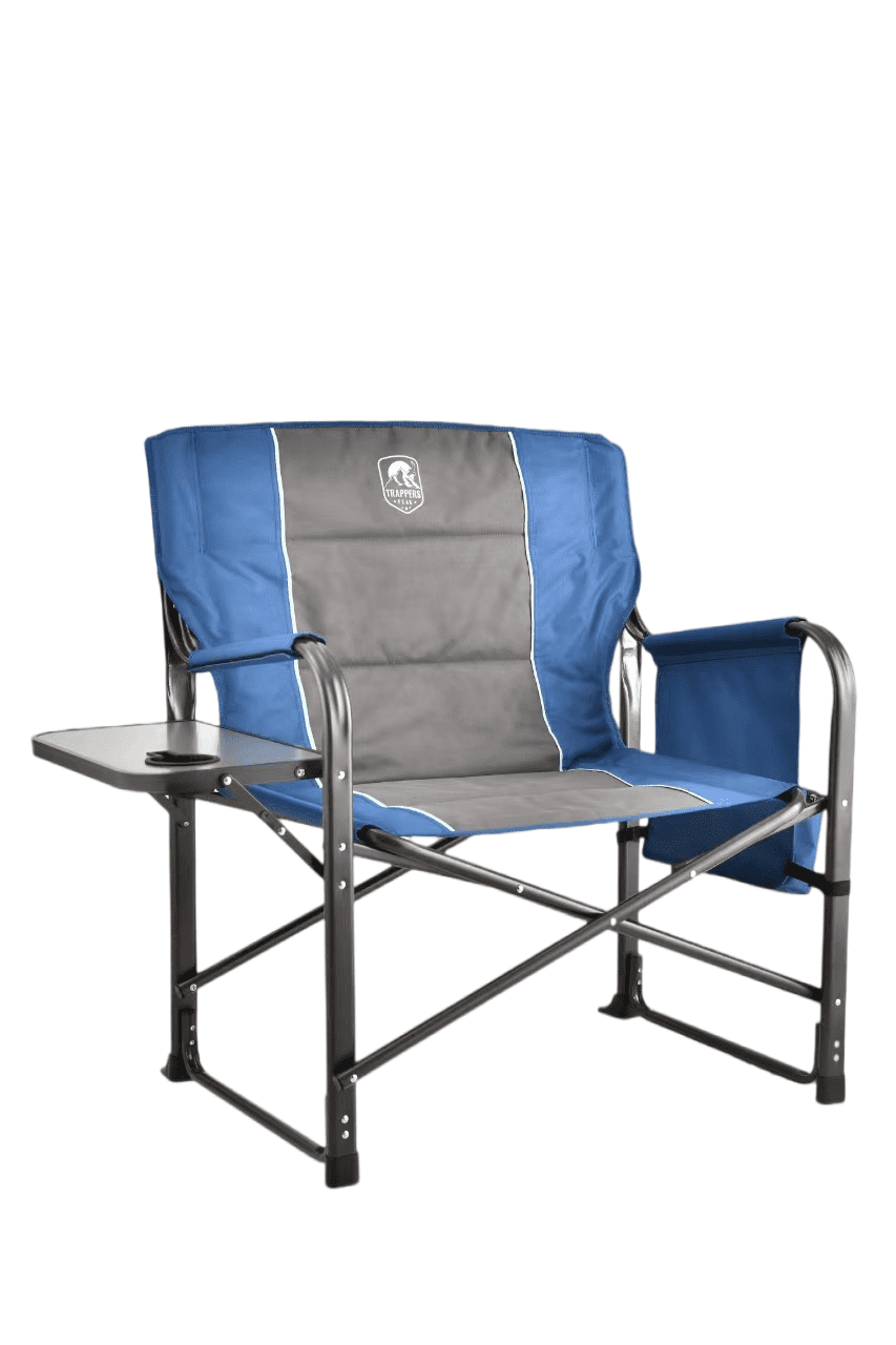 XXL Directors Chair with Foldable Side Table & Side Pocket, Blue ...