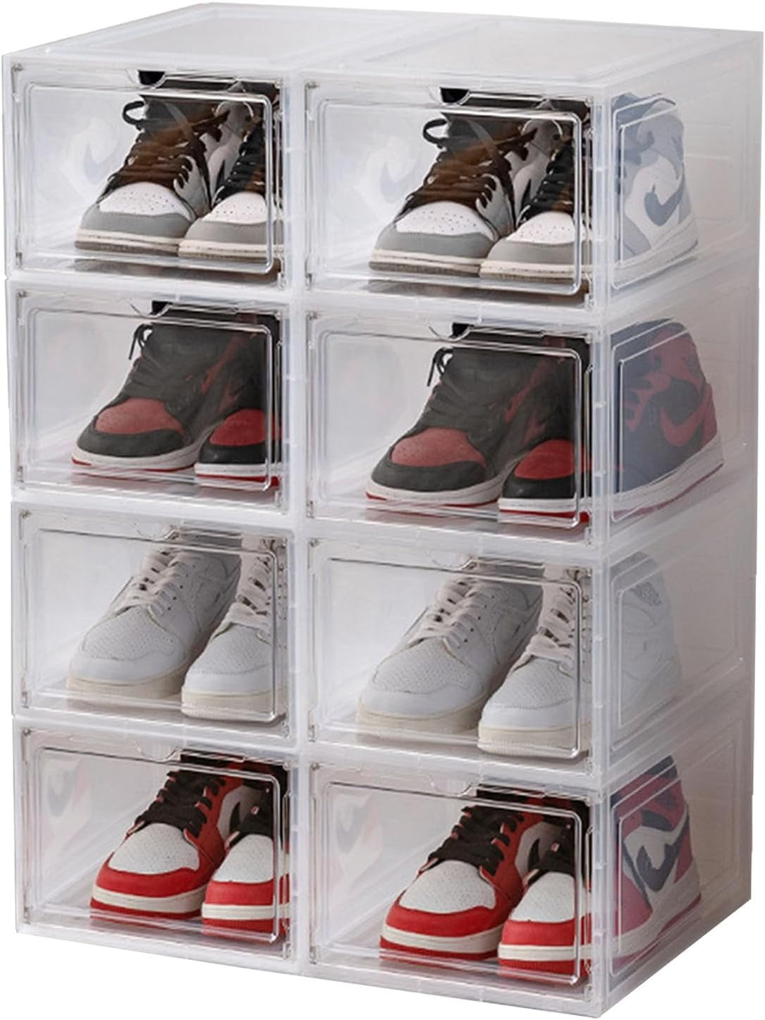 XXL Drop Front Shoe Storage Box Stackable, 8 Pack Shoe Boxes Clear ...