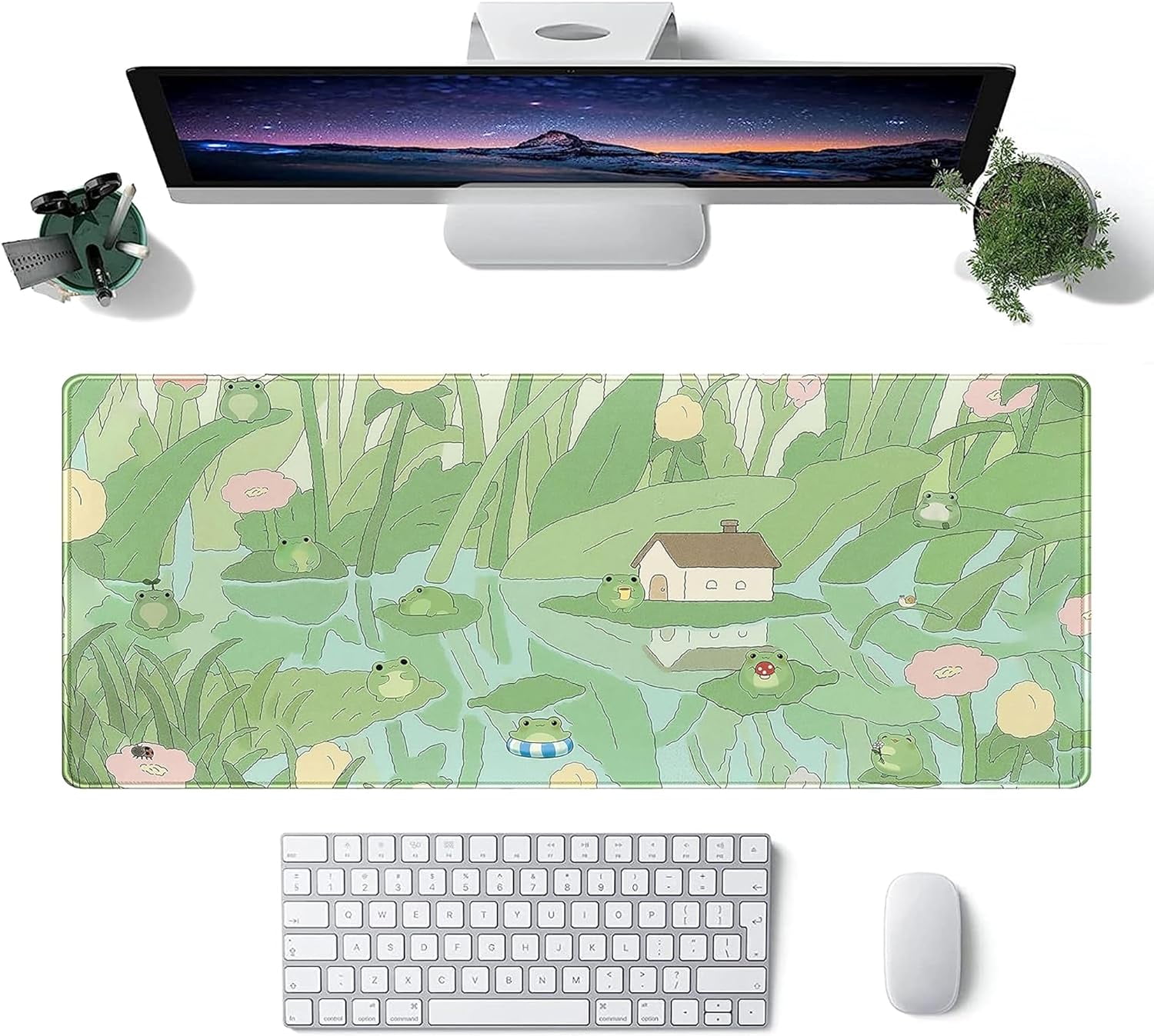 XXL Extended Green Kawaii Mouse Pad Cute Frog Large Stitched Edges ...