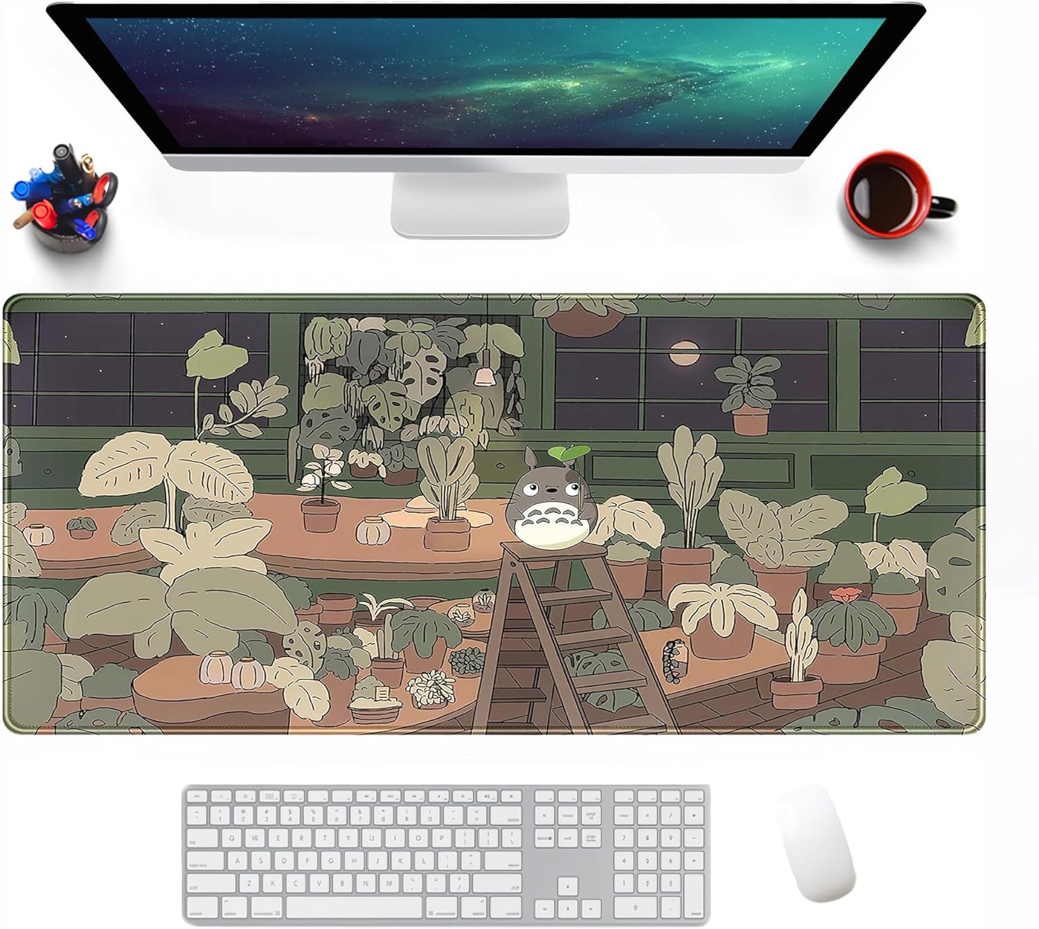 XXL Extended Green Plant Mouse Pad Large Cartoon Stitched Edges Gaming ...