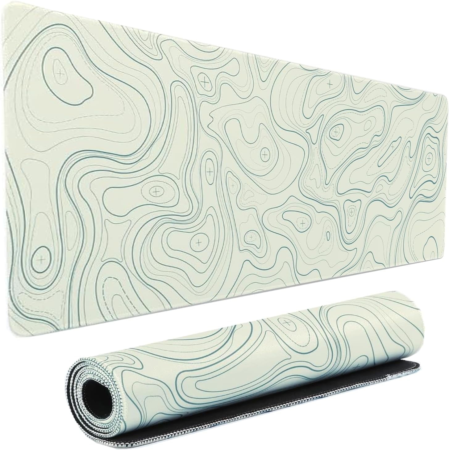 XXL Extended Green Stitched Edges Mouse Pad Minimalist Topographic Map ...