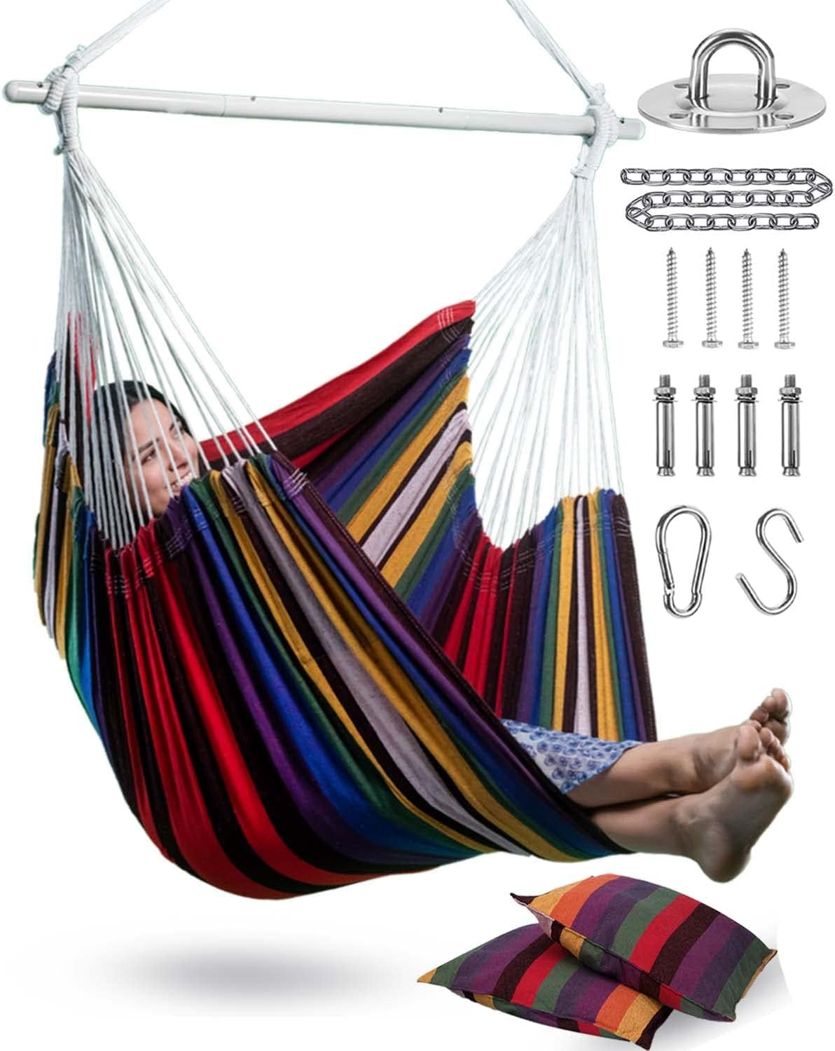 XXL Hammock Chair Hanging Rope Swing with 2 Cushions - Max 500lbs ...