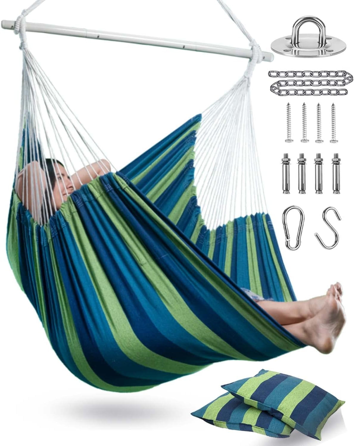 XXL Hammock Chair Hanging Rope Swing with 2 Cushions - Max 500lbs ...
