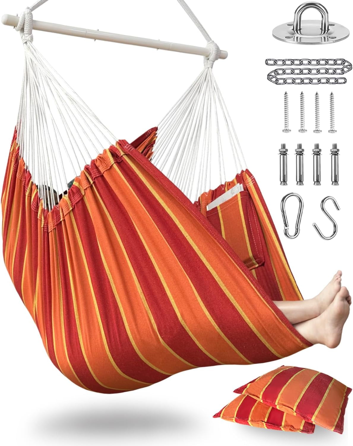 XXL Hammock Chair Hanging Rope Swing with 2 Cushions - Max 500lbs ...