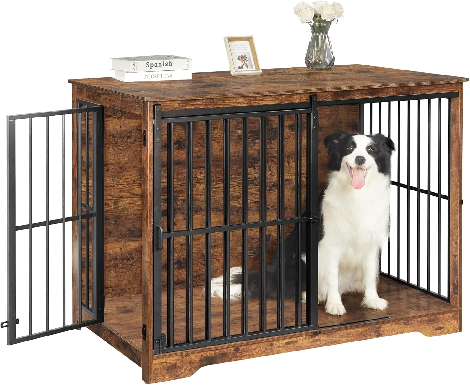 XXL Large Dog Crate Furniture, Indoor Dog Kennel Furniture with Barn ...