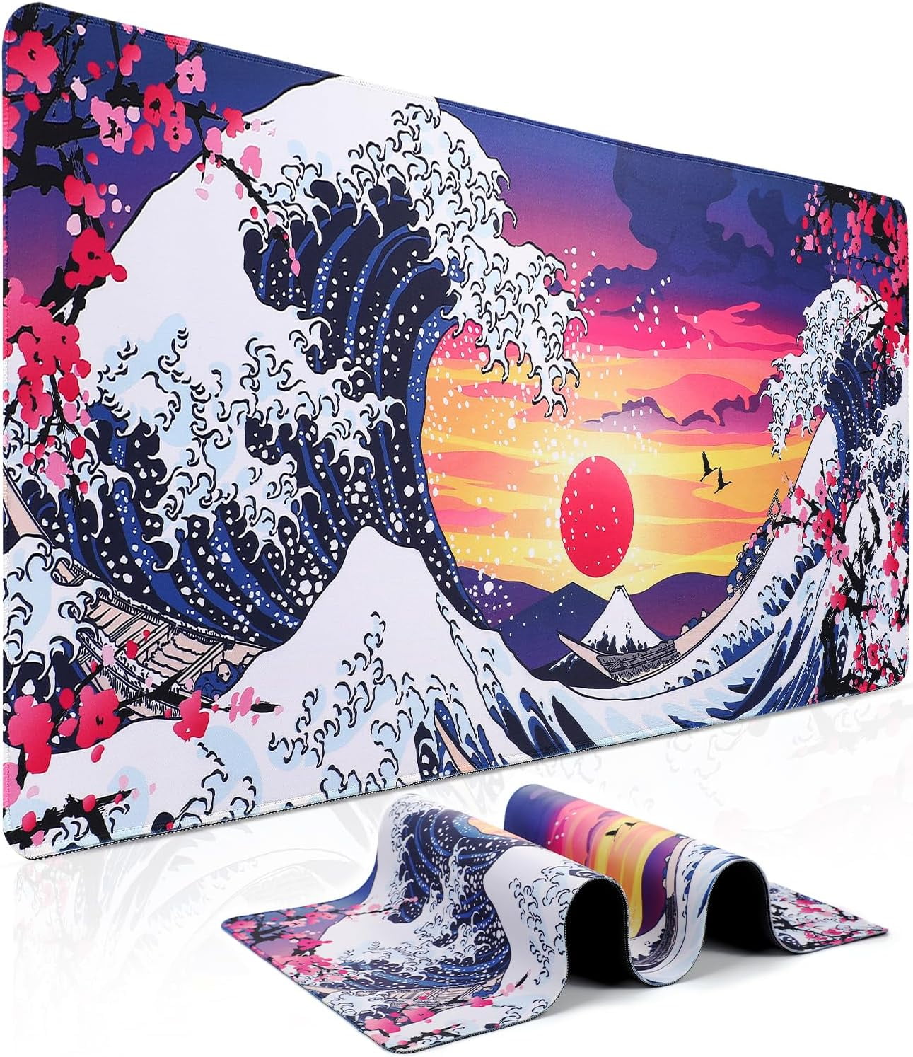 XXL Large Gaming Mouse Pad - Japanese Sea Waves Mouse Pad 35.4" x 15.7 ...