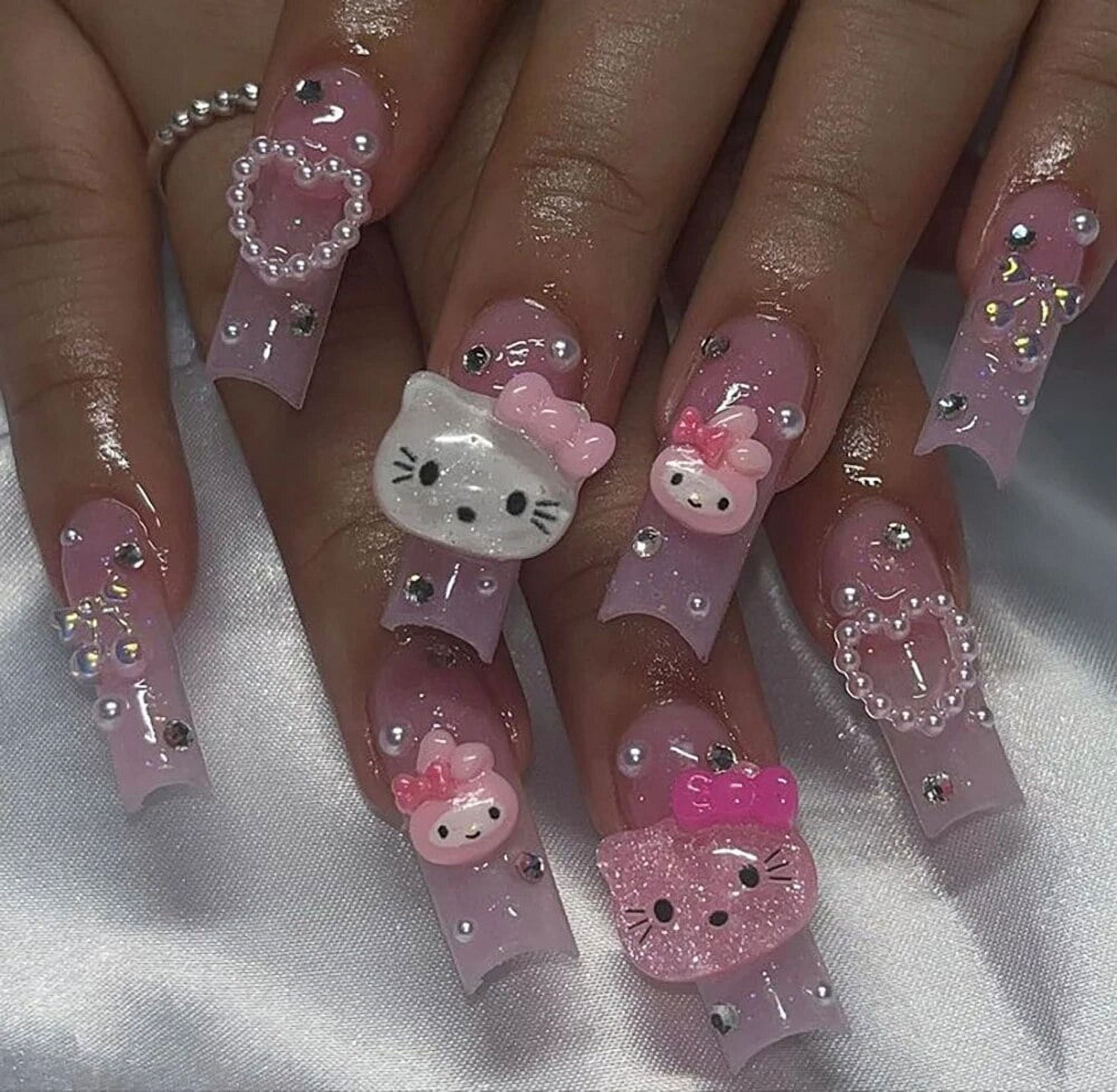Hello Kitty Pink Zebra Cake XXL Long Rectangle Y2K Hello Kitty Nails