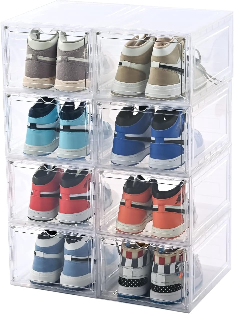 XXL Magnetic Drop Front Shoe Storage Box, 8 PACK Shoe Boxes Clear ...