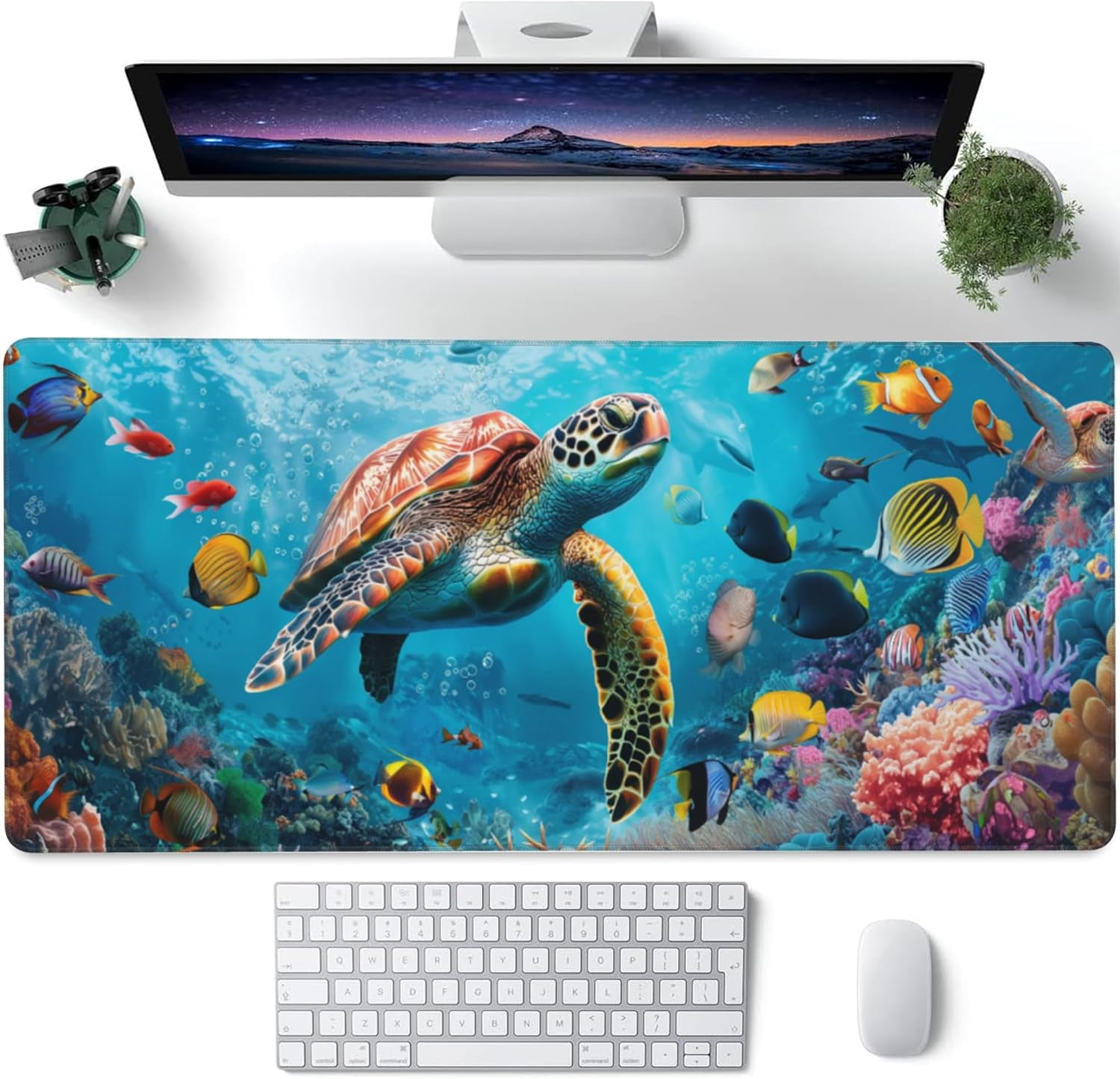 XXL Mouse Pad,Sea Turtle with Colorful Fish Large Gaming Mouse Pad,The ...