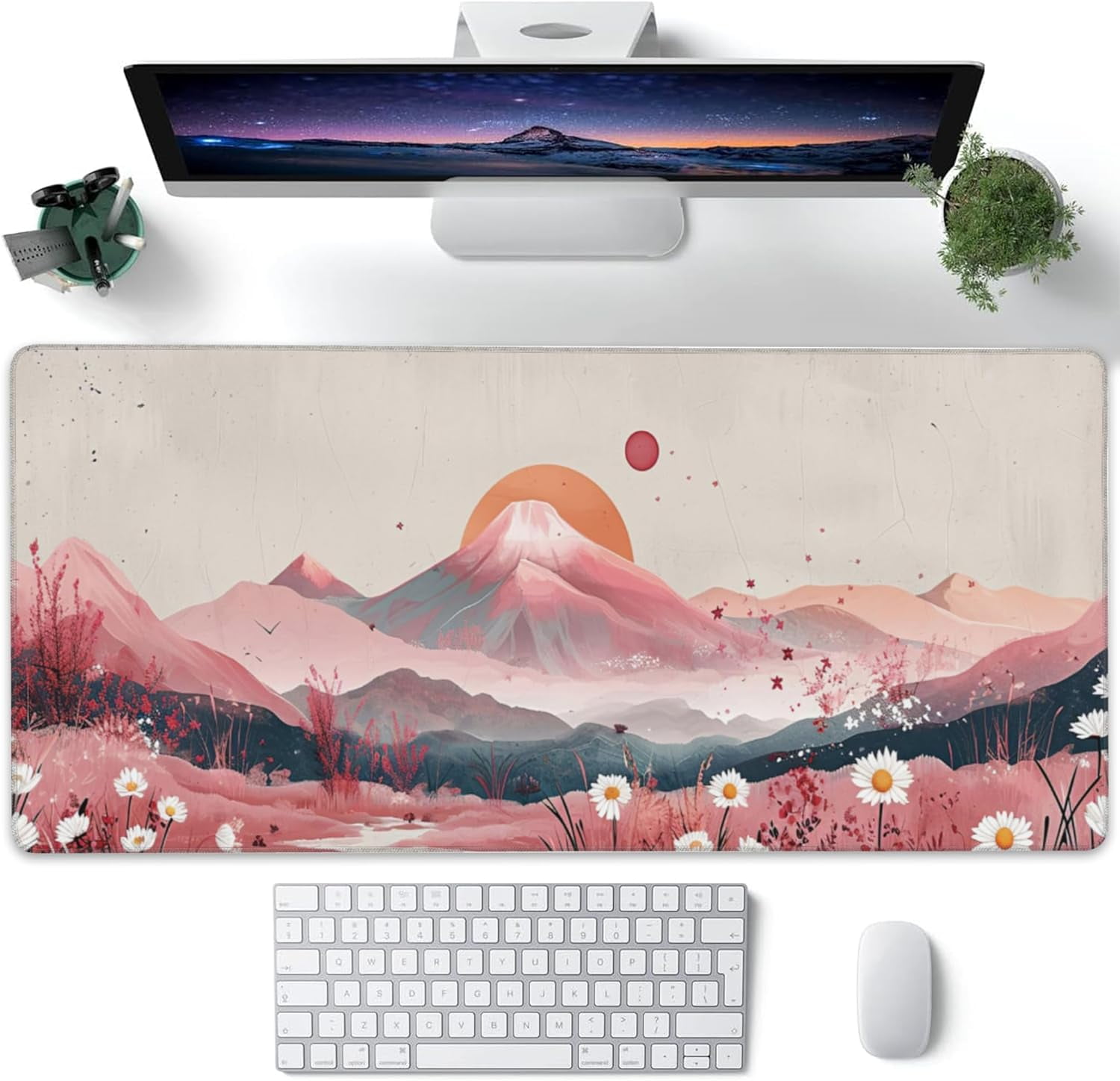 XXL Mouse Pad, Watercolor Abstract Mountains Landscape Large Desk Mat ...
