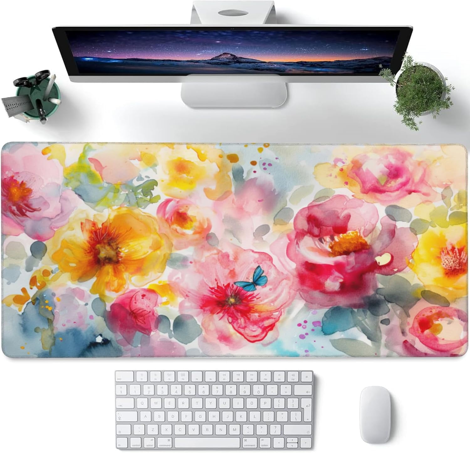 XXL Mouse Pad, Watercolor Bloomer Flowers Large Gaming Mouse Pad ...