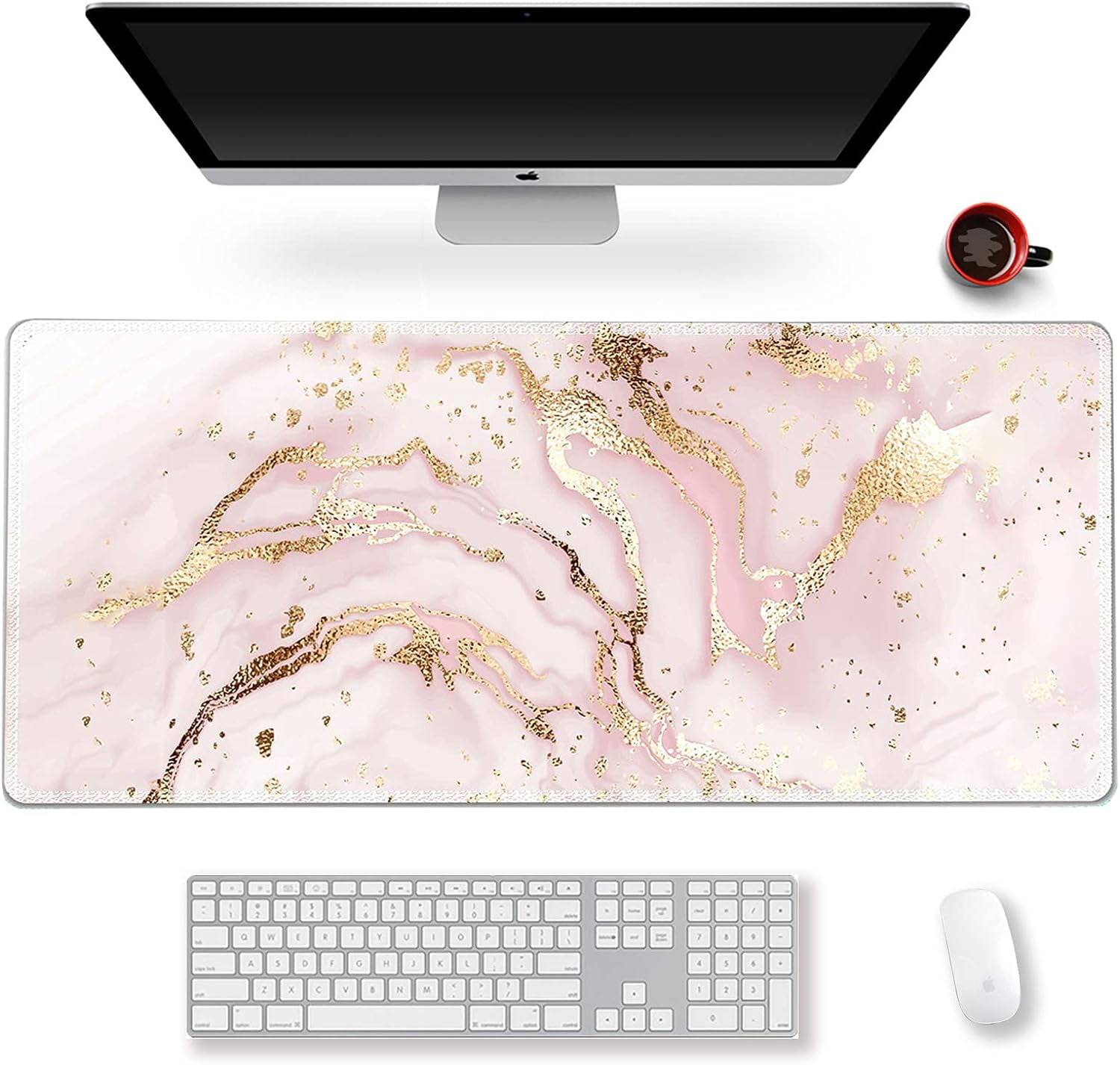 XXL Pink Marble Extended Gaming Mouse Pad - Large Keyboard Mat, Non ...