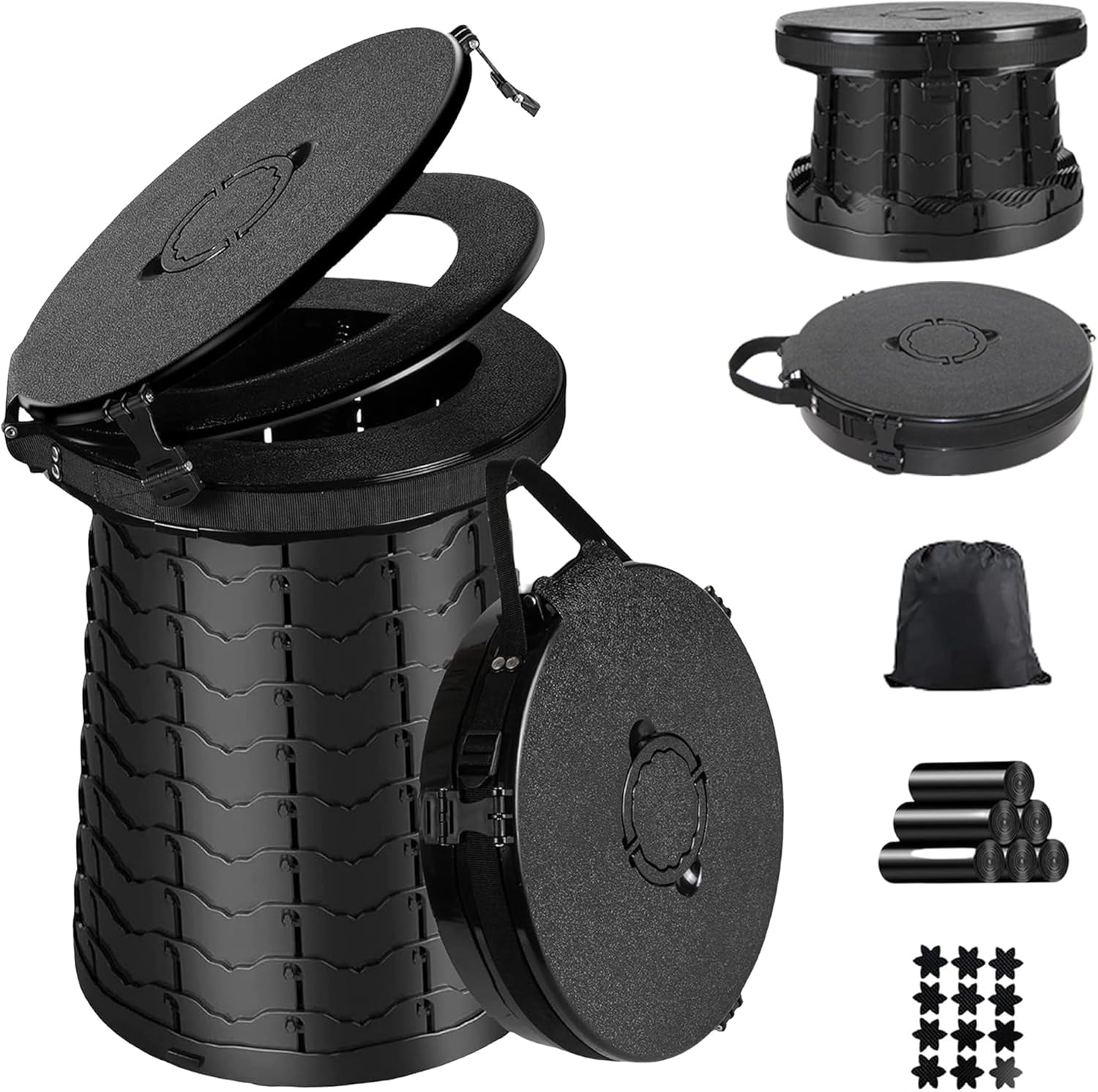 XXL Portable Toilet -19.7" H 15" D Adjustable Foldable Camping Toilet ...