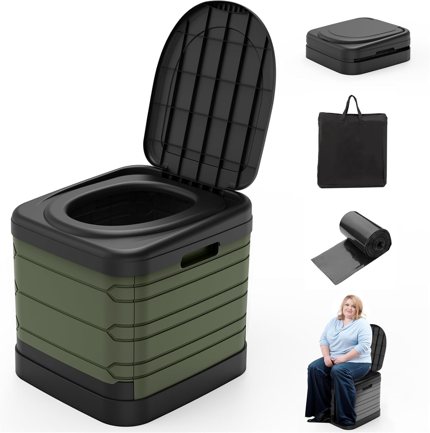 XXL Portable Toilet for Adults, Upgraded Camping Toilets Collapsible ...