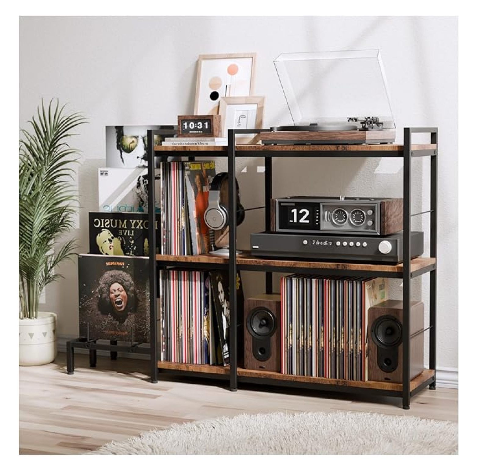 XXL Record Player Stand Cabinet with Vinyl and Media Stereo Storage ...